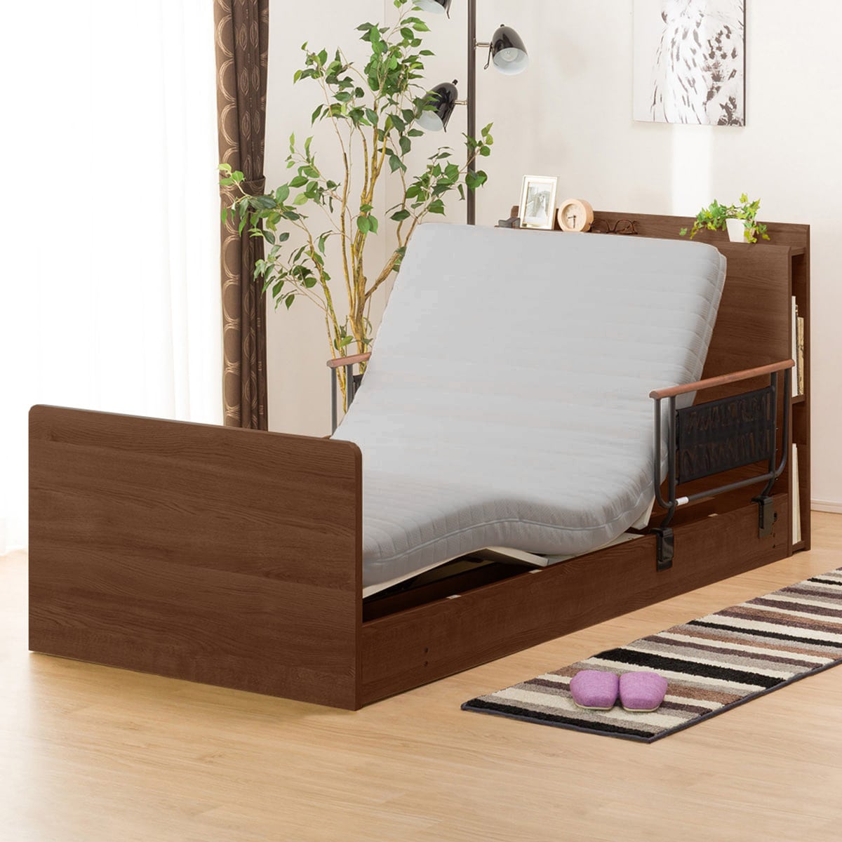 【非課税】電動シングルベッドフレーム+マットレス+サイドガード2本セット(カイト3 2M02 MBR/NスリープE1-03VB)通販 | ニトリネット【公式】 家具・インテリア通販